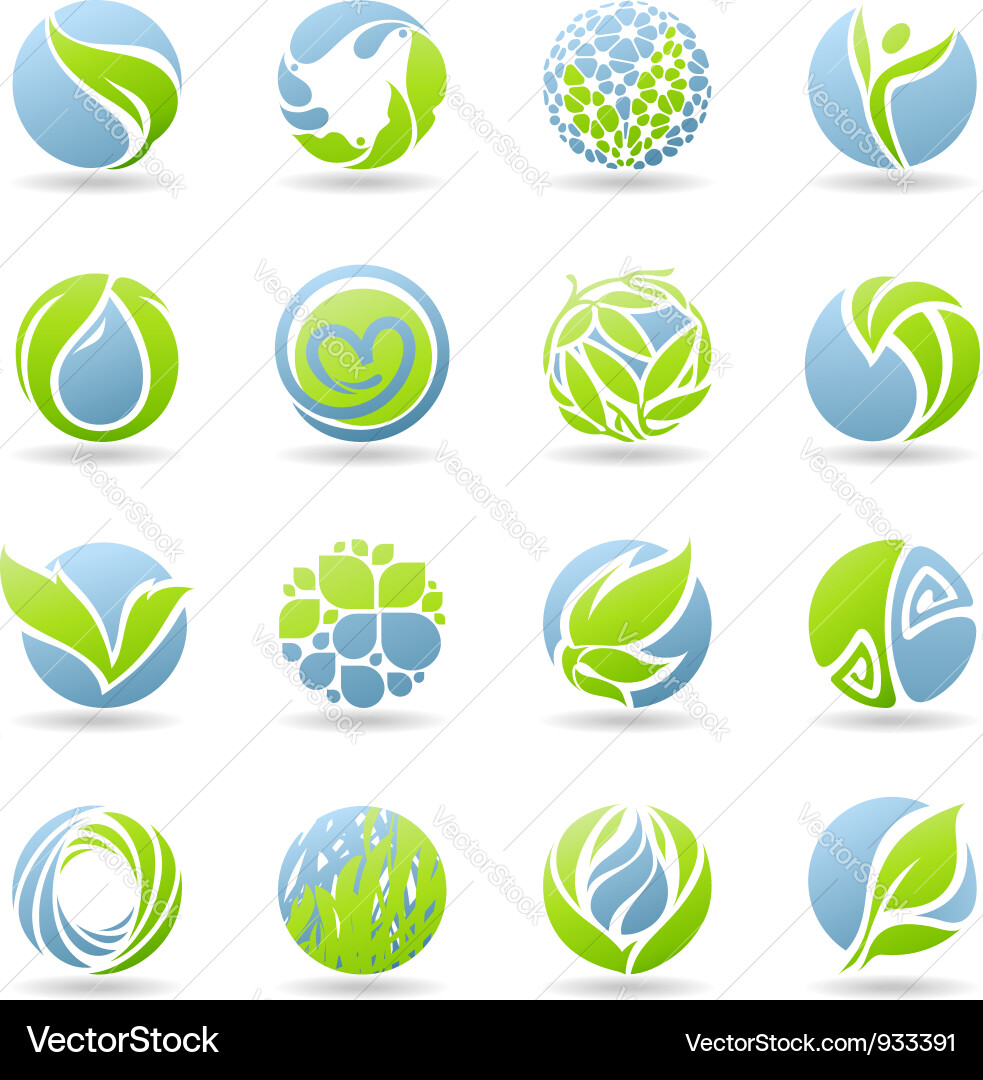 Drops and leaves - logo template set Royalty Free Vector