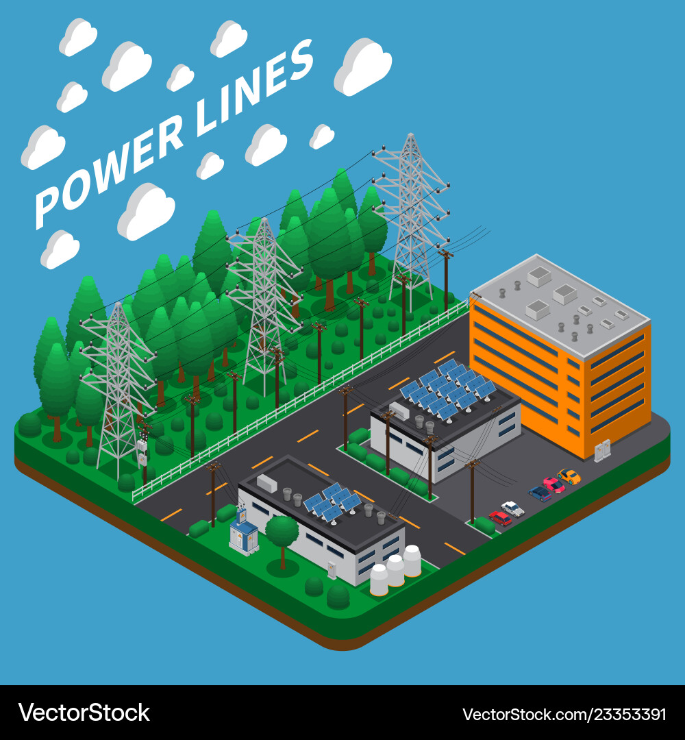 Electricity power isometric composition Royalty Free Vector