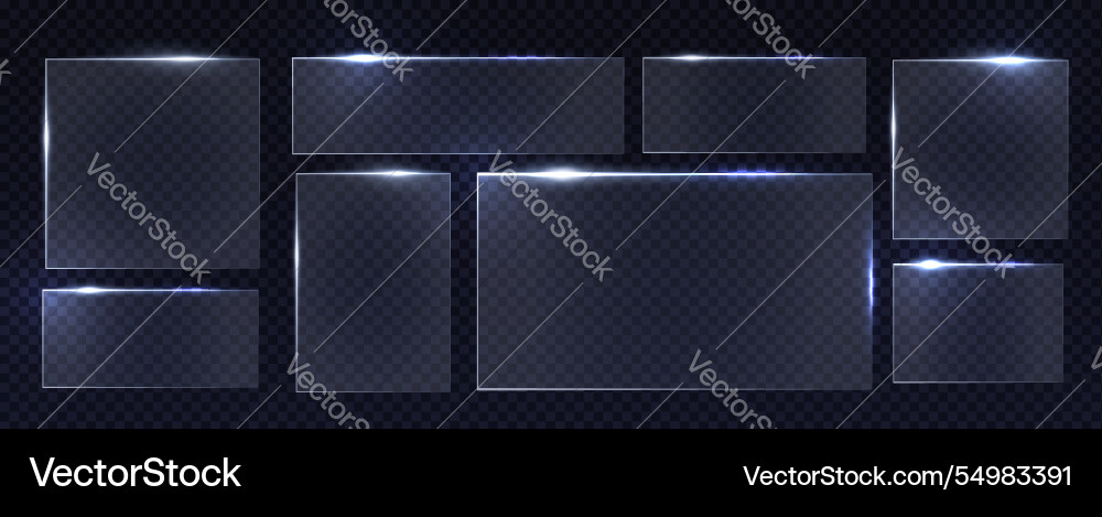 Glass frame collection with neon light edges Vector Image