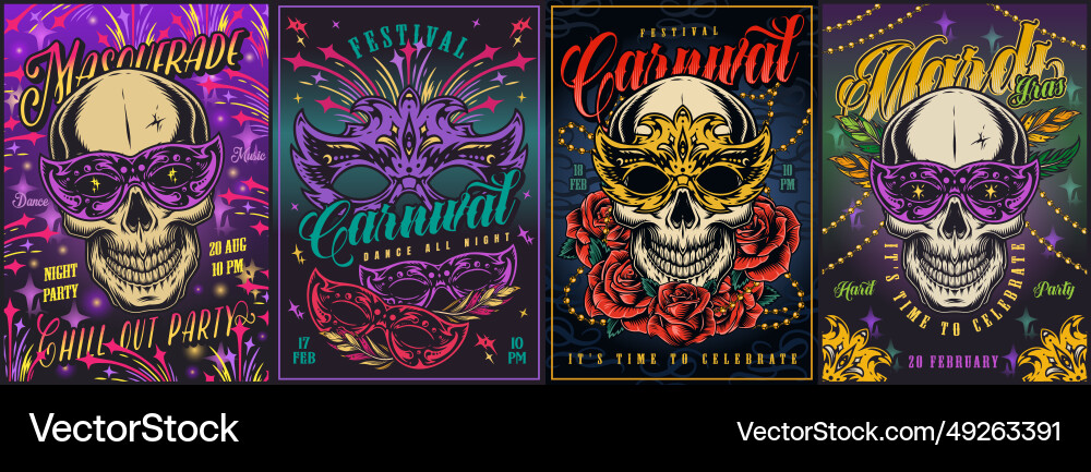 Mardi gras set colorful posters – Royalty-Free Vector | VectorStock