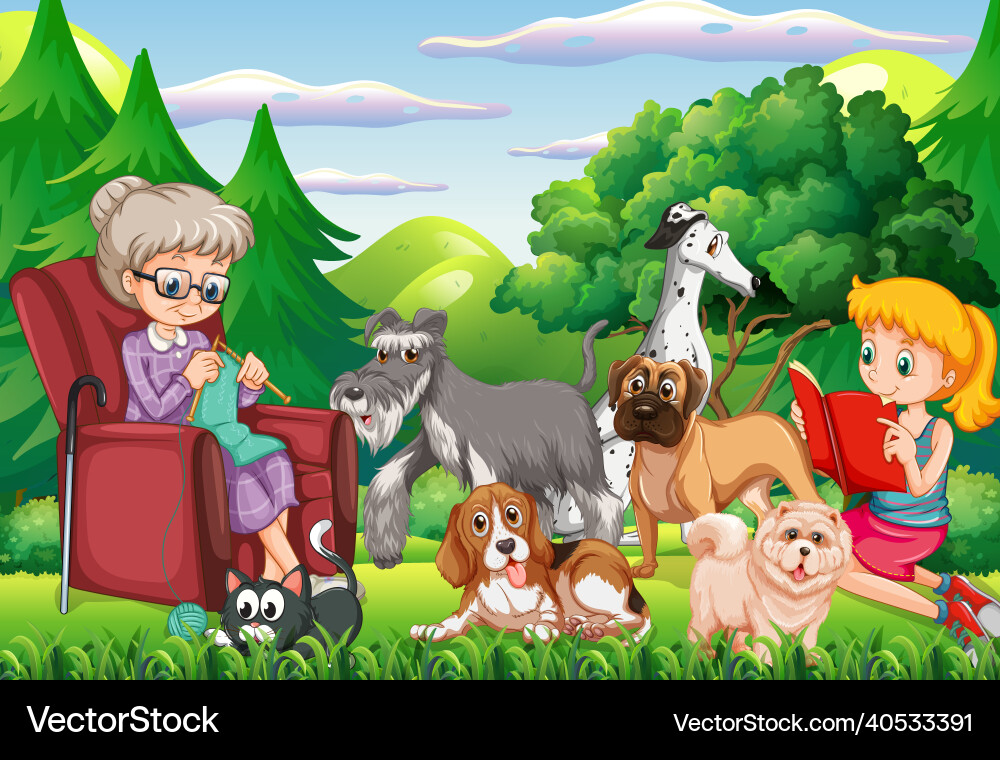Park scene with children playing dogs Royalty Free Vector