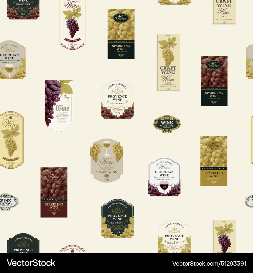 Seamless pattern with ornate wine labels Vector Image