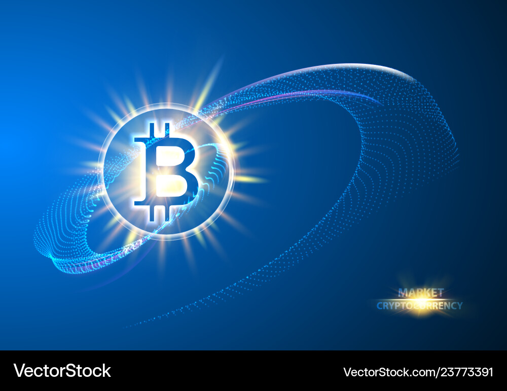 Shining bitcoin symbol light splashes and sparks Vector Image