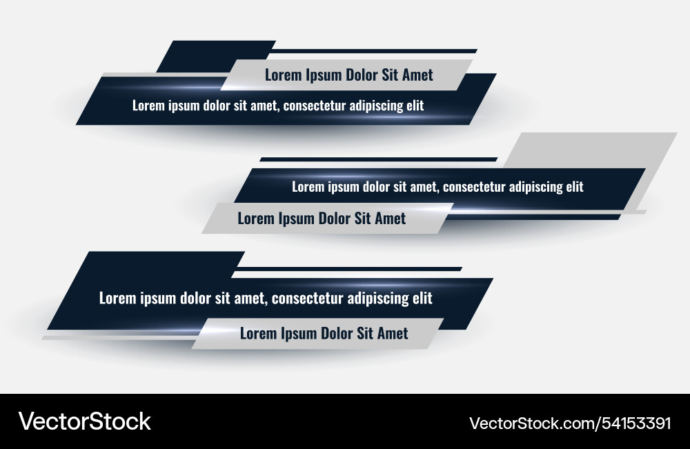 Three geometric lower third banners set design Vector Image