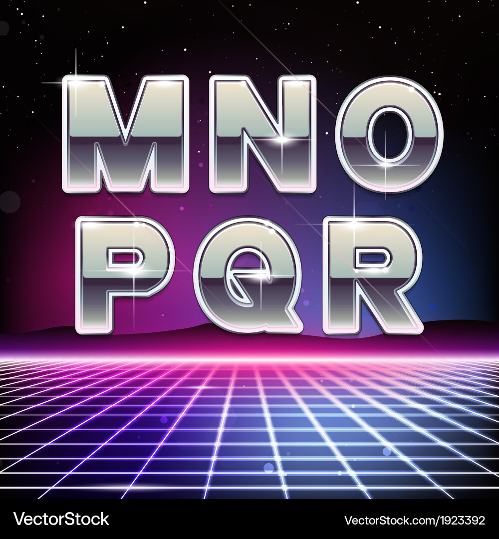 80s retro sci-fi font from m to r Royalty Free Vector Image