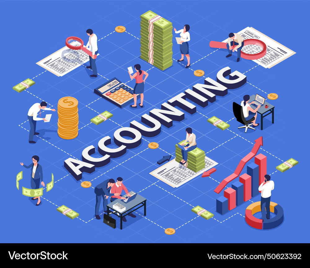 Accounting isometric flowchart Royalty Free Vector Image