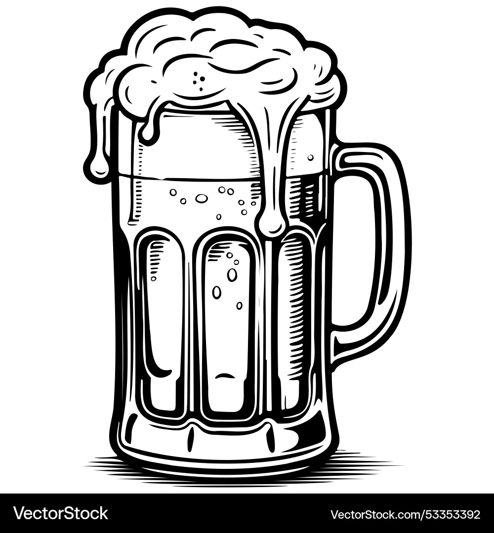 Cartoon beer drawing realistic hand line Vector Image