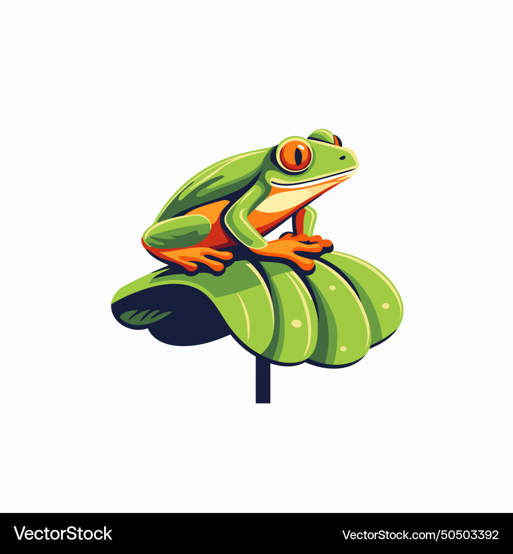 Cartoon green tree frog sitting on a leaf Vector Image