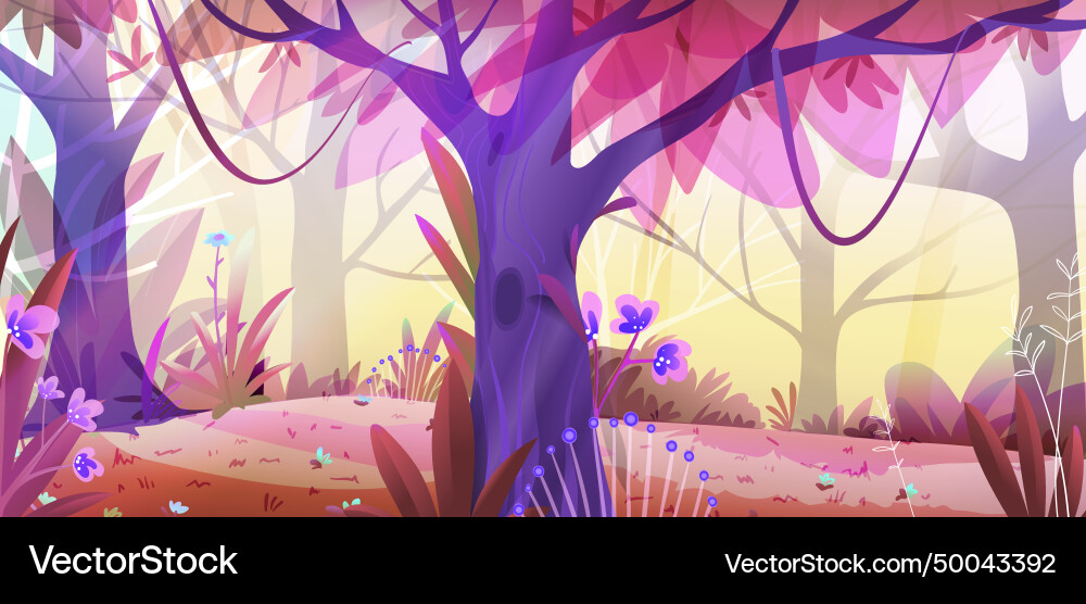 Fantasy imaginary purple trees forest background Vector Image