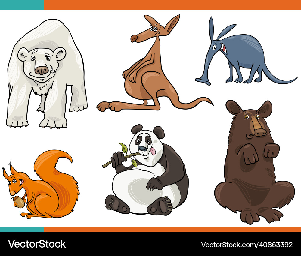 Funny cartoon wild animals characters set Vector Image