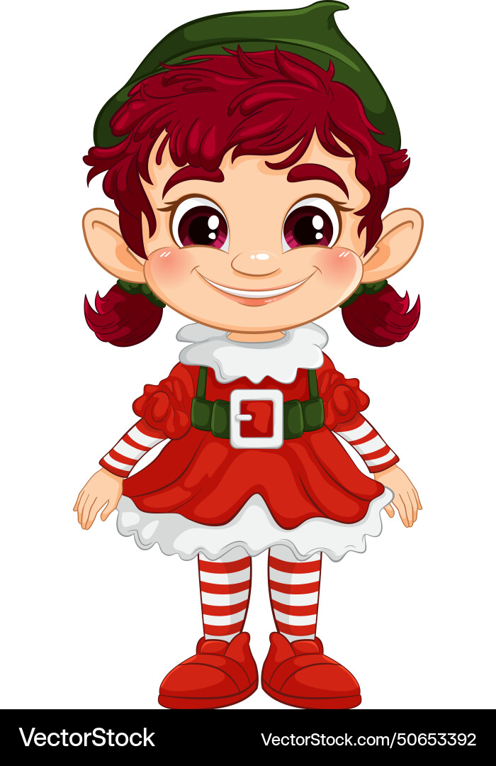 Smiling elf character in red and white costume Vector Image