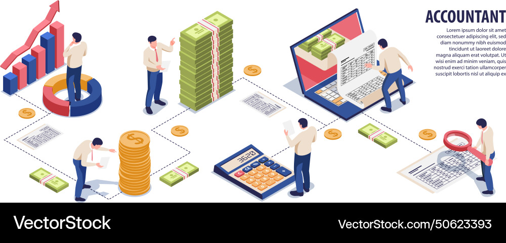 Accounting isometric infographic flowchart Vector Image Accounting isometric infographic flowchart Vector Image