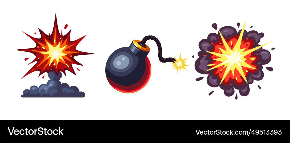 Bomb explosions energy flashes cartoon Royalty Free Vector