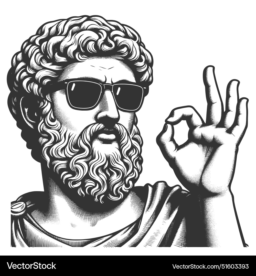 Classical statue sunglasses and ok gesture Vector Image