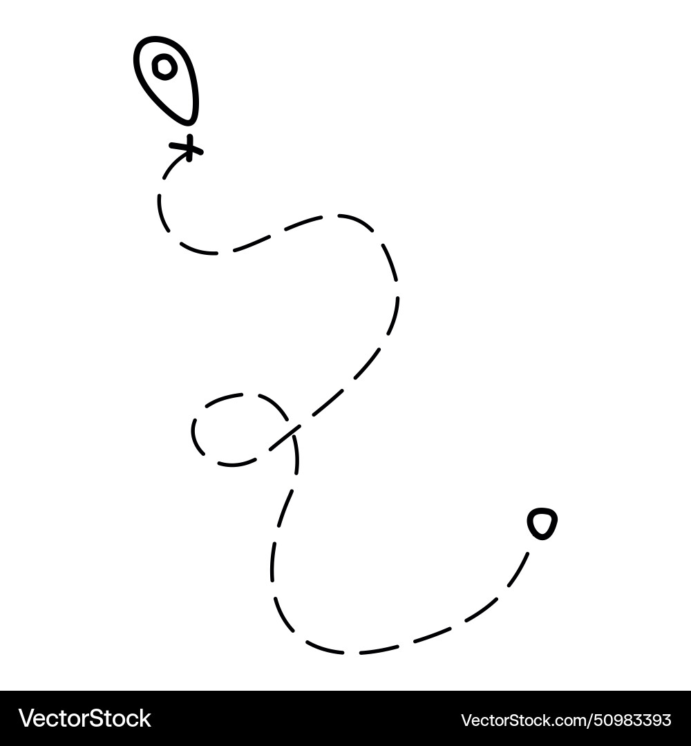Line path on map doodle treasure route Royalty Free Vector