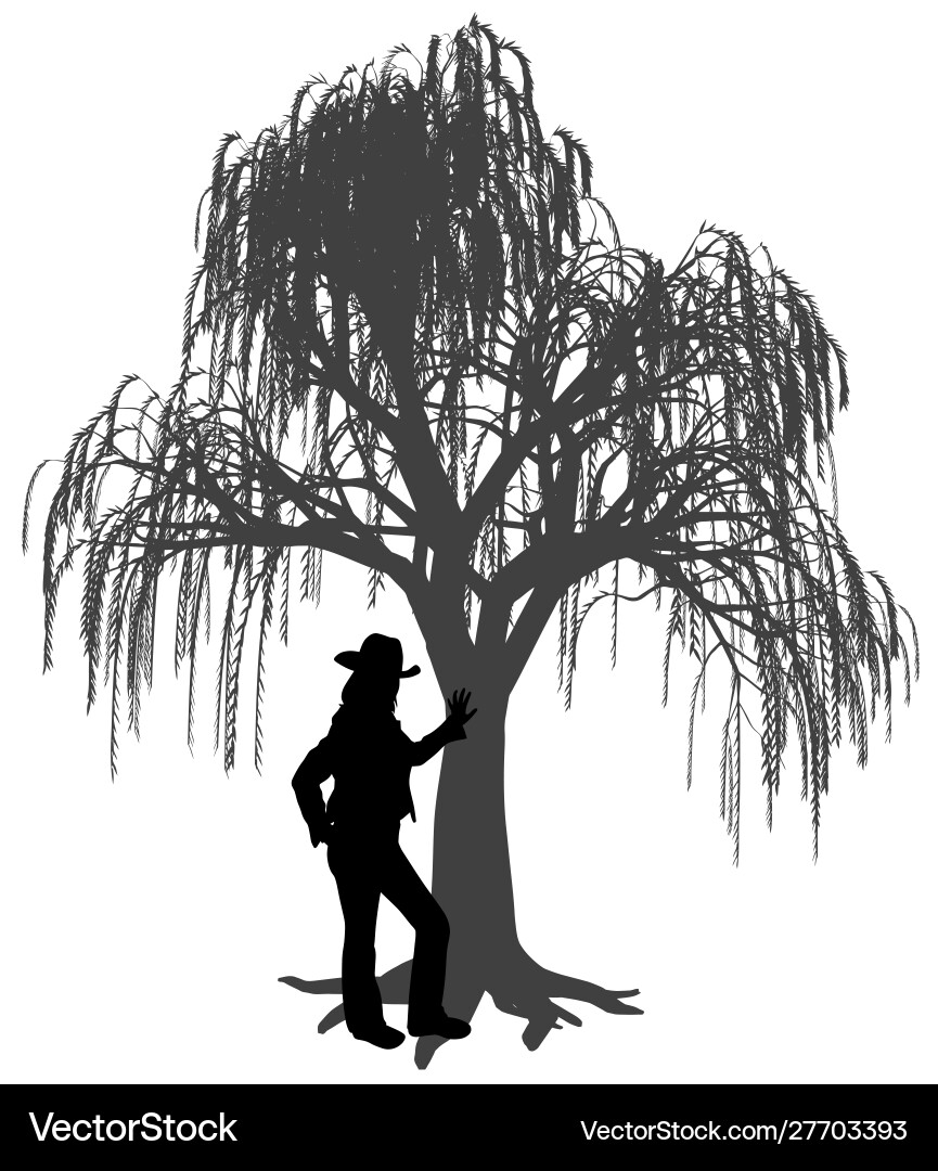 Woman Leaning on Weeping Willow Royalty Free Vector Image