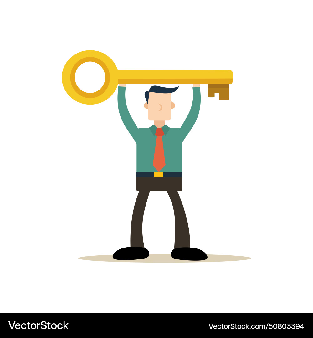 Businessman holding a giant key Royalty Free Vector Image