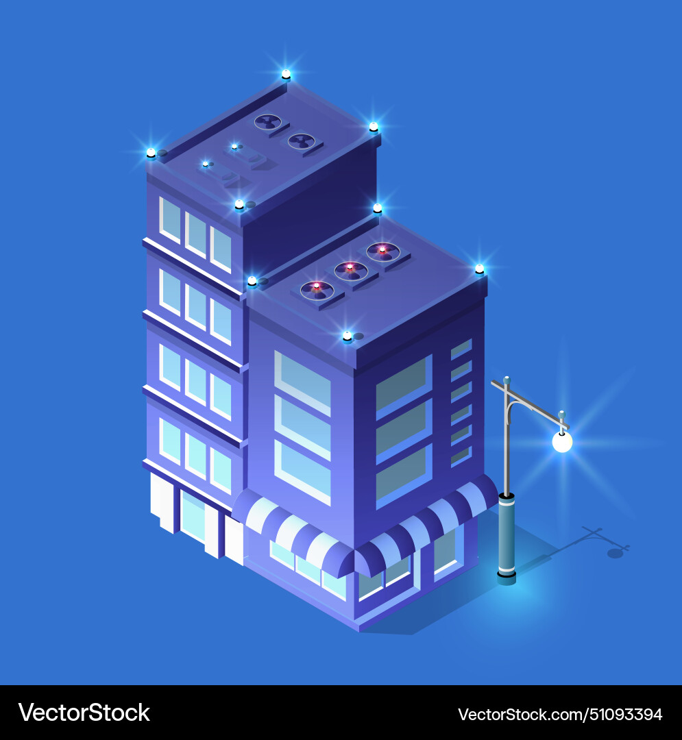 City isometric night lights architecture 3d Vector Image