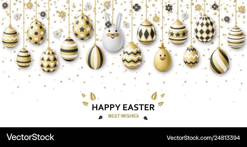Cute easter background with white bunny chicken Vector Image