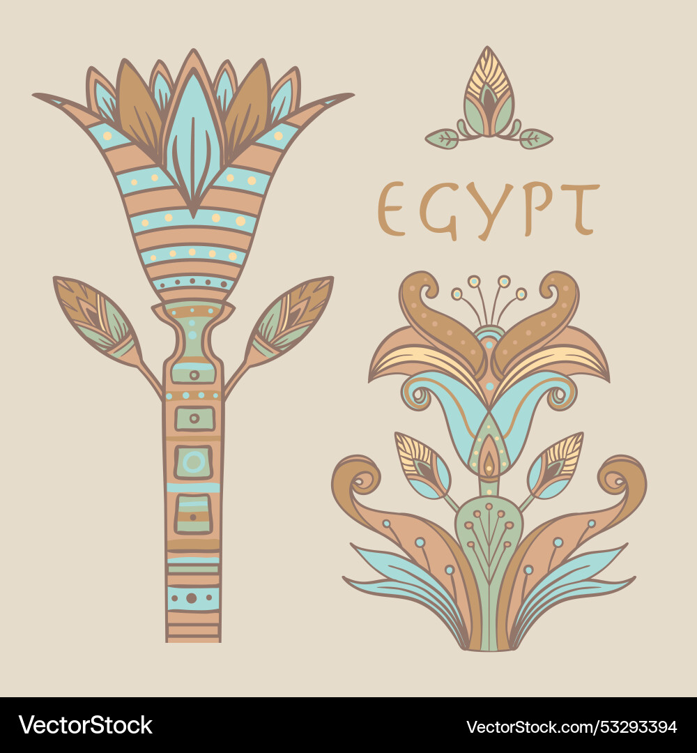 Egyptian floral colorful design element set Vector Image