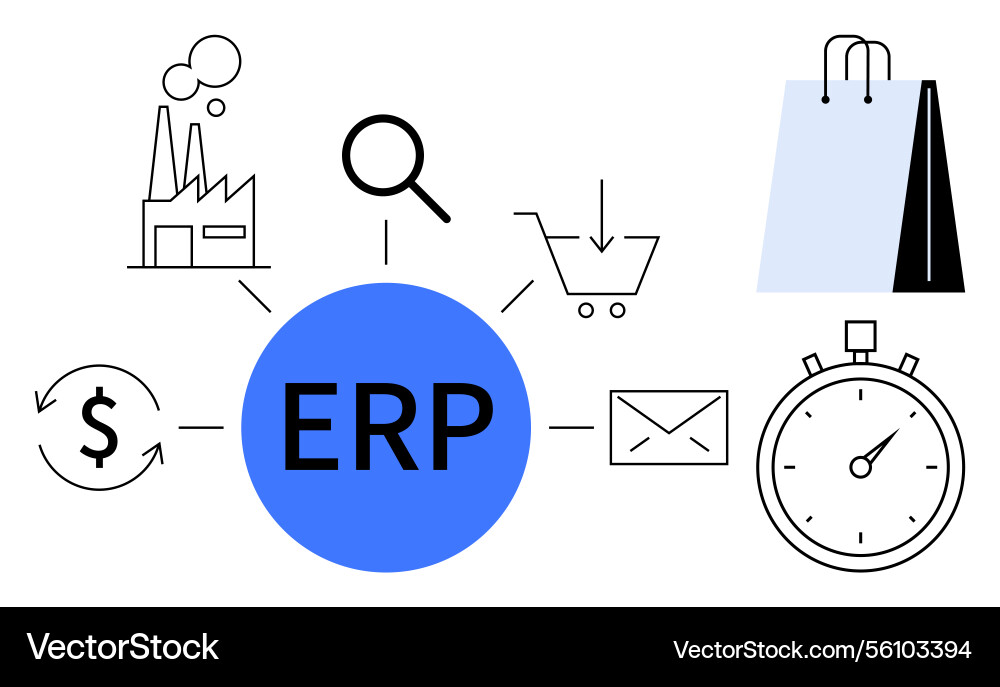 Erp system integrating business operations for Vector Image