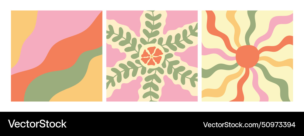 Groovy retro backgrounds sun with rays flower Vector Image