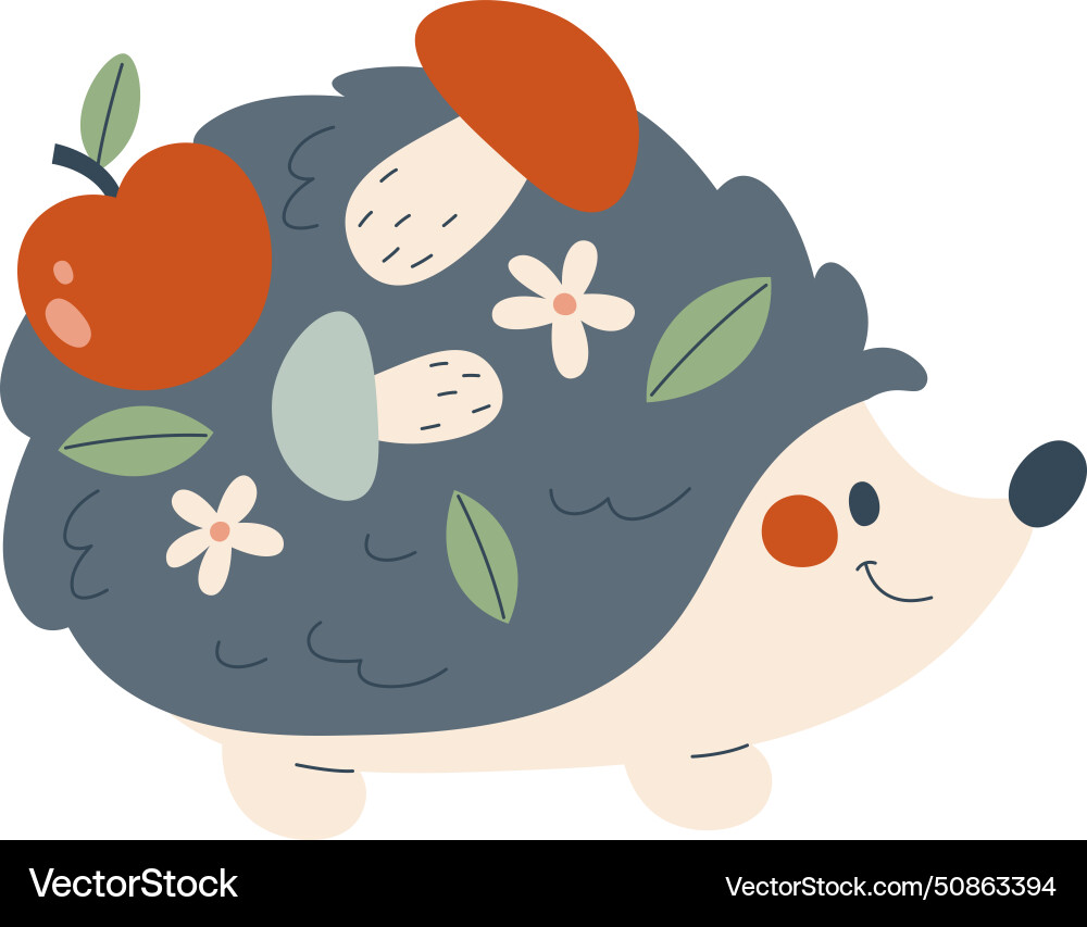 Hedgehog with mushrooms Royalty Free Vector Image