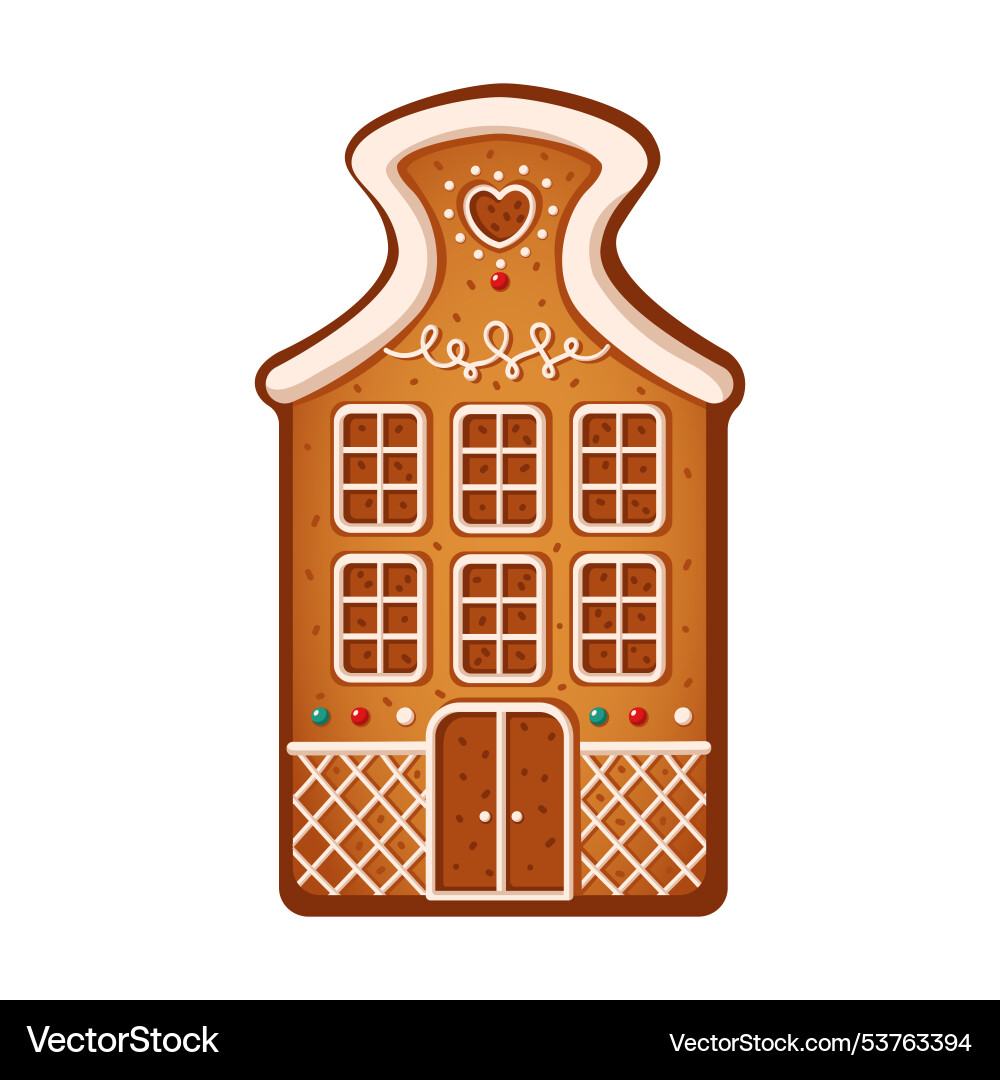 Homemade gingerbread house with cream flat Vector Image