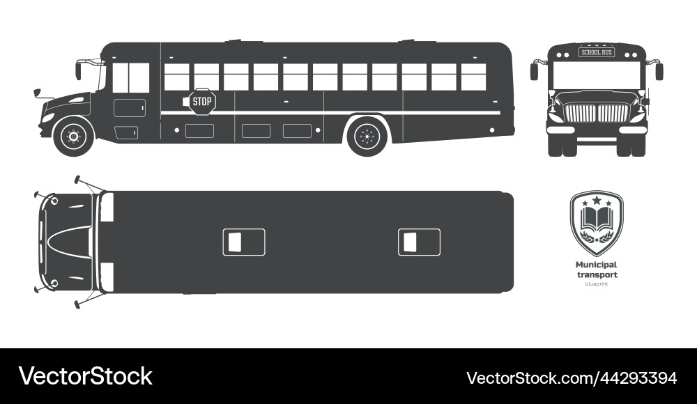 Isolated school bus black silhouette blueprint Vector Image
