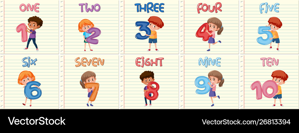 Set kids with number one to ten Royalty Free Vector Image