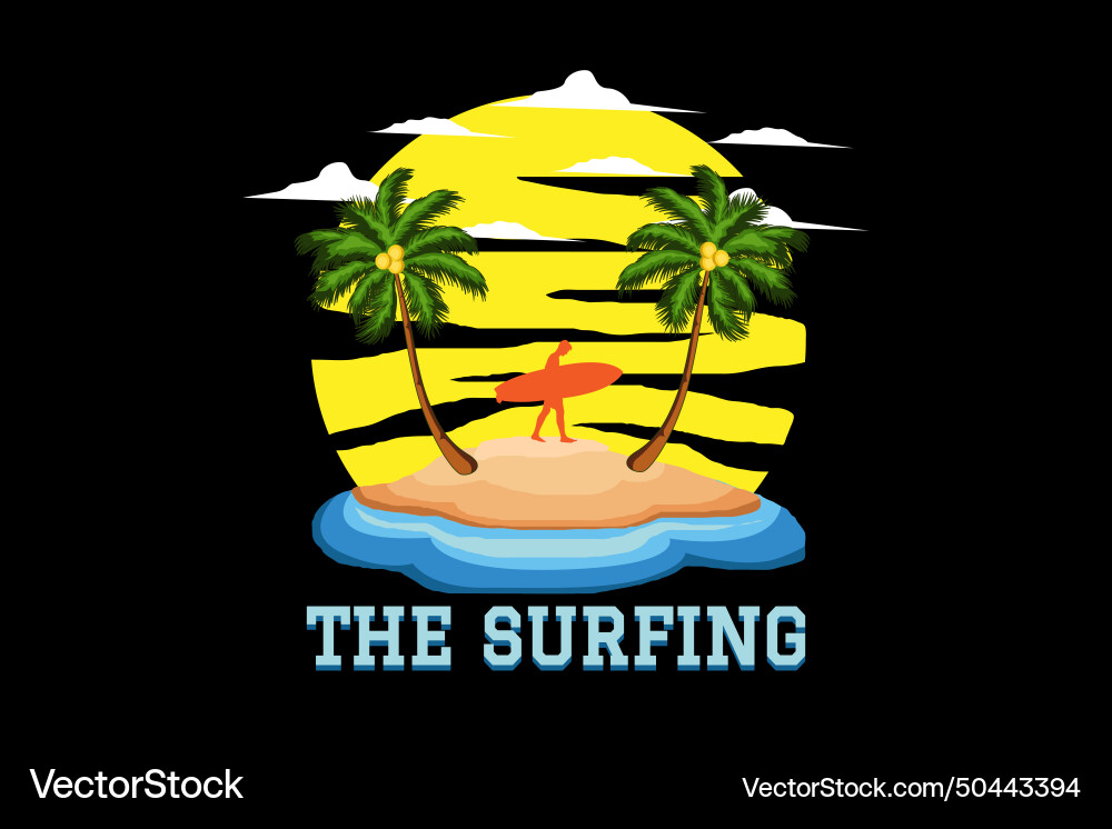 Surfing retro design landscape Royalty Free Vector Image