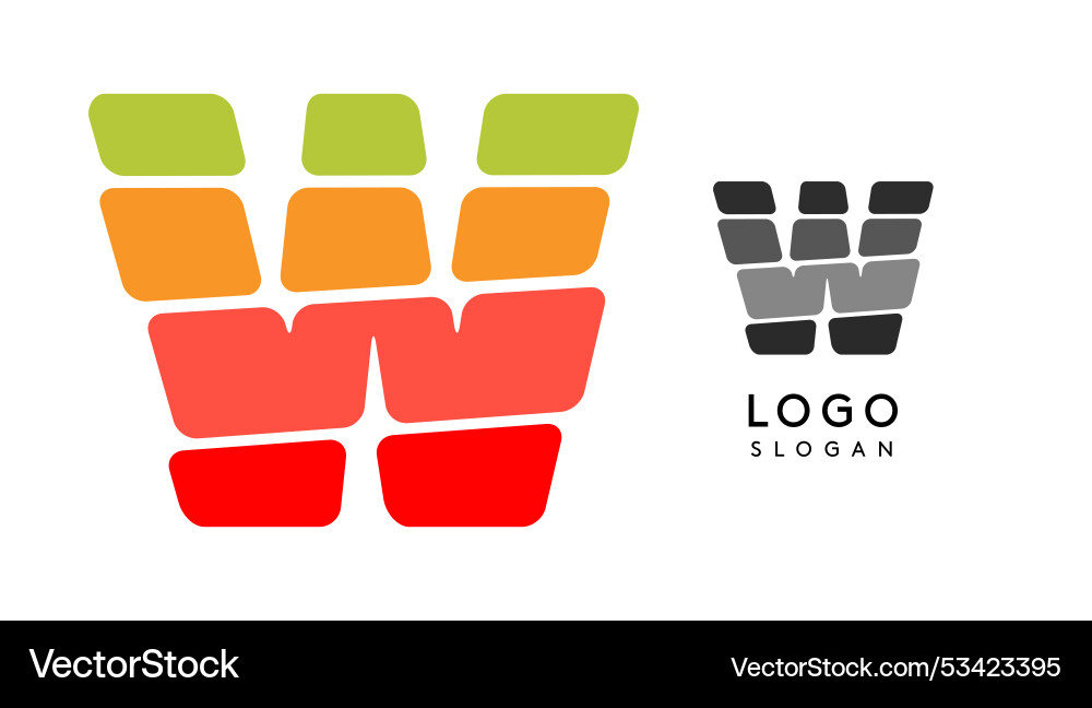Bright colorful letter w layers blocks like Vector Image
