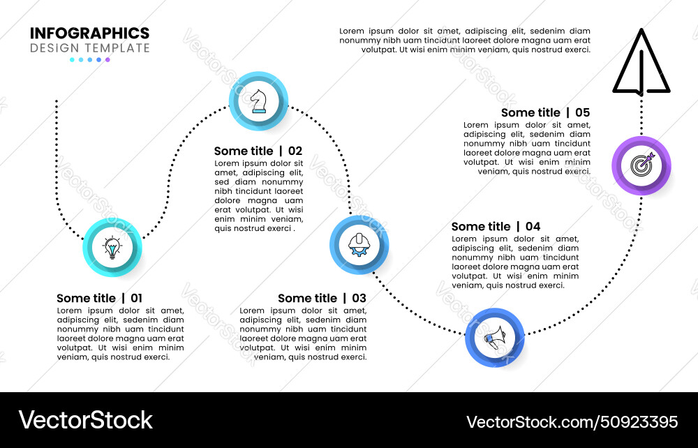 Infographic template paper plane with path and 5 Vector Image