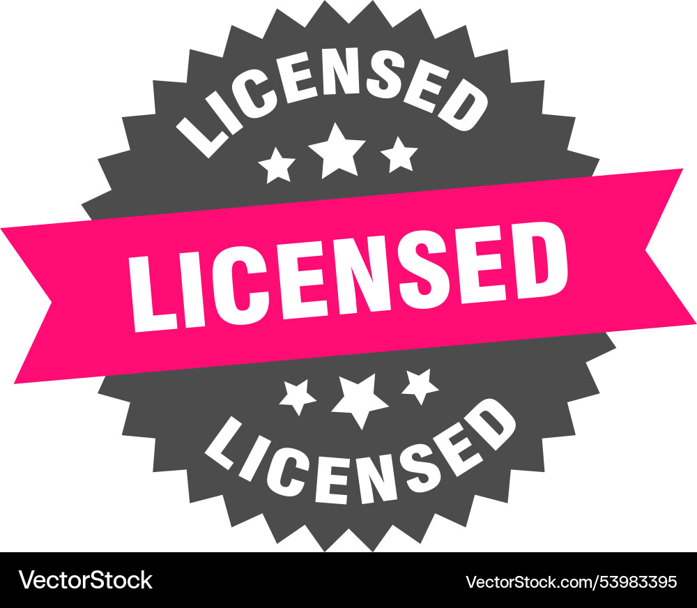 Licensed round pink label isolated Royalty Free Vector Image
