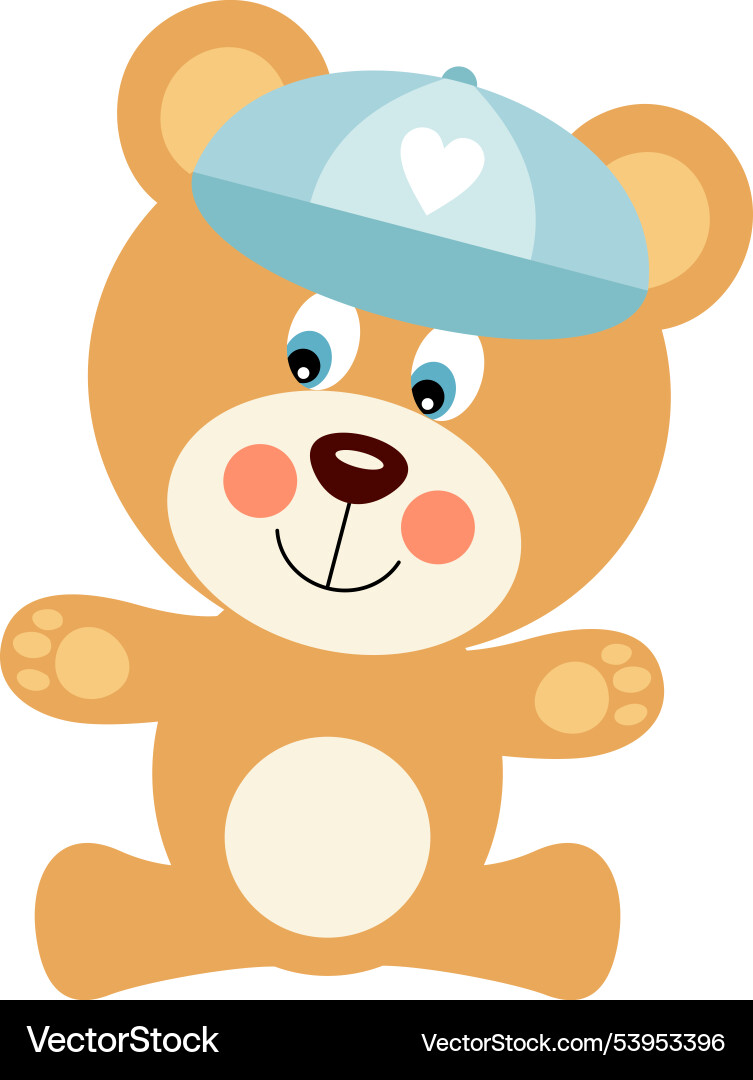 Baby boy teddy bear sitting with a blue hat Vector Image