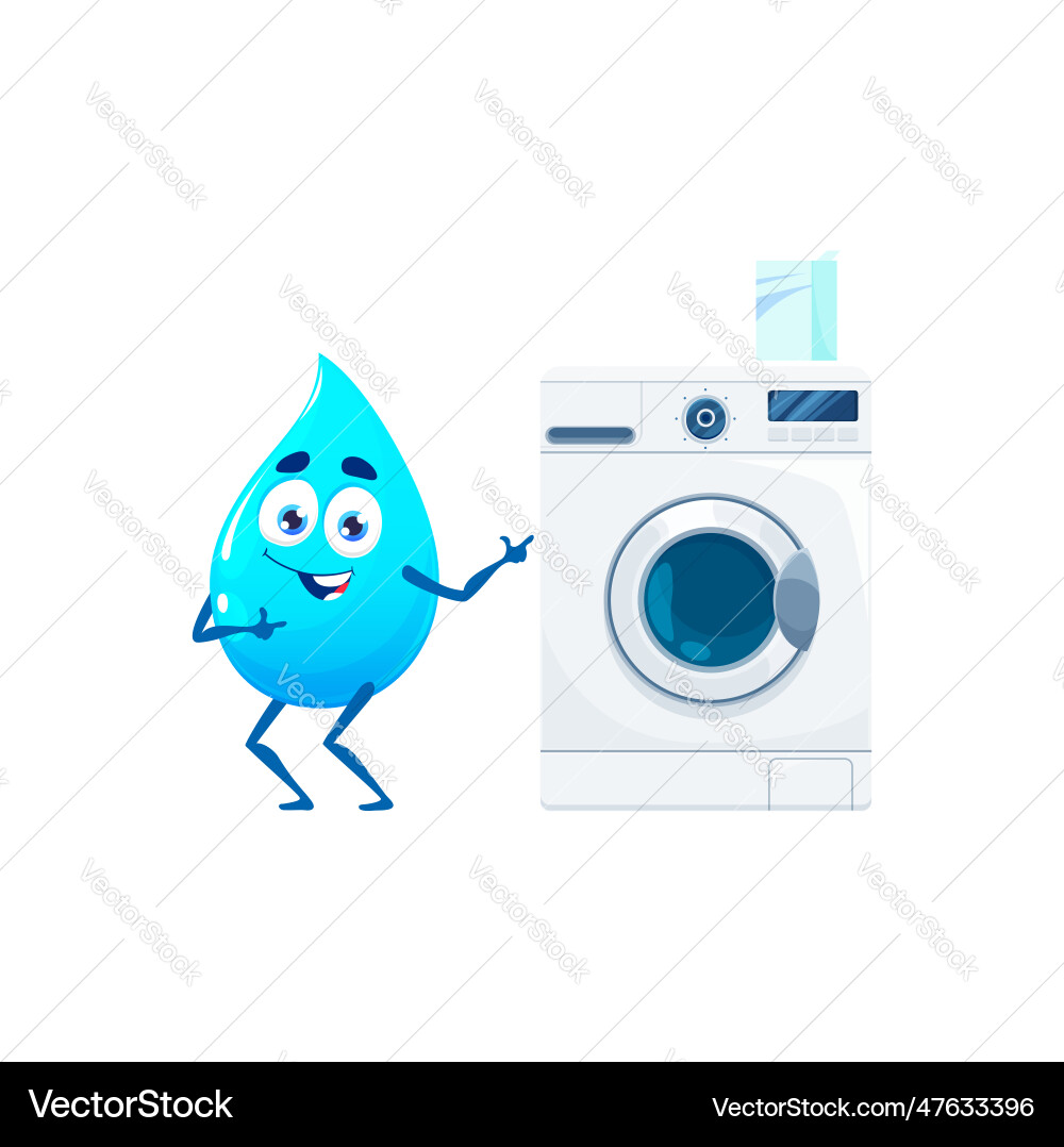 Cartoon water drop character with washing machine Vector Image