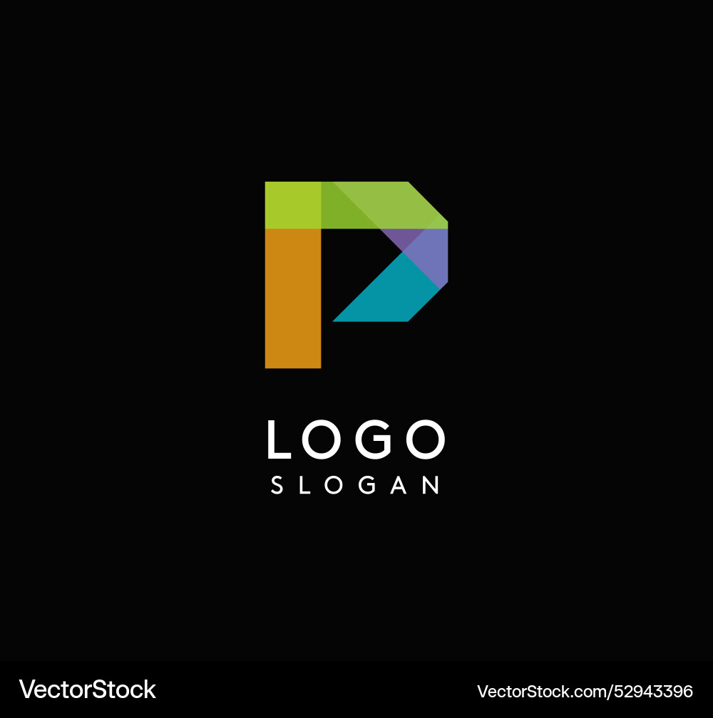 Colorful geometric letter p with overlapping Vector Image