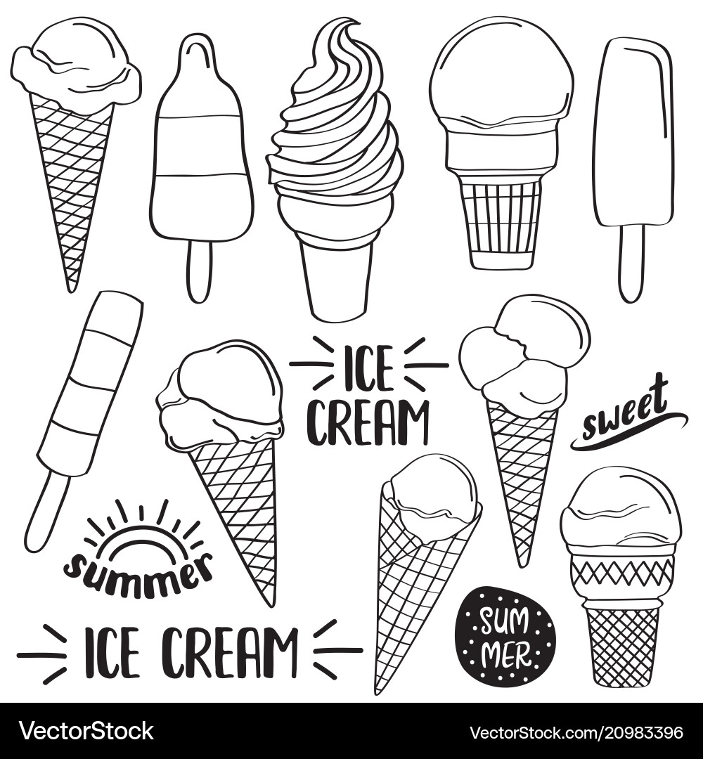 Cute Doodle Ice Cream Collection Royalty Free Vector Image