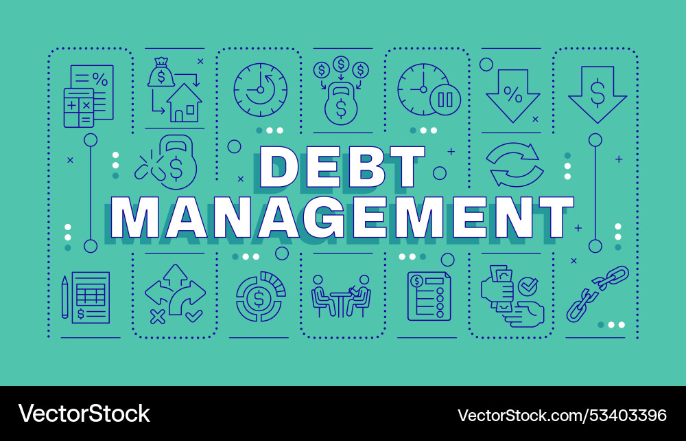 Debt management green word concept Royalty Free Vector Image
