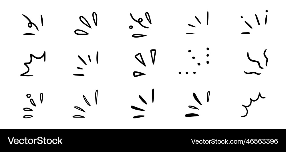 Doodle shine sunburst sparkle ray elements hand Vector Image