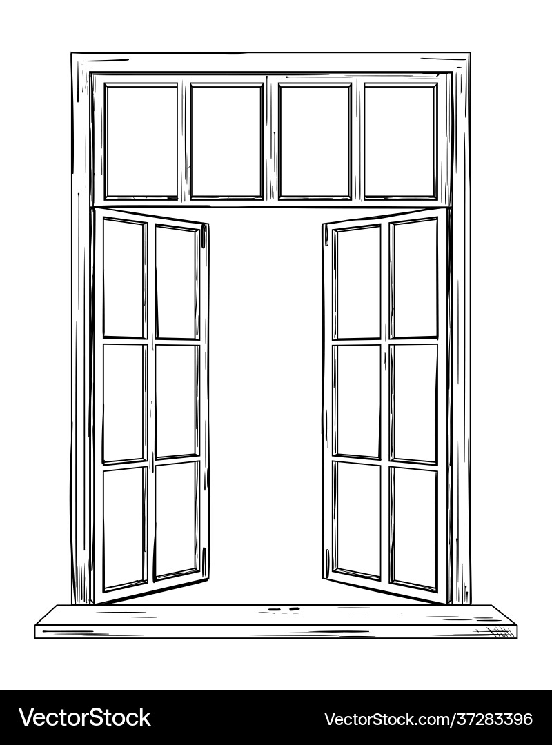 Drawing an open window isolated object Royalty Free Vector