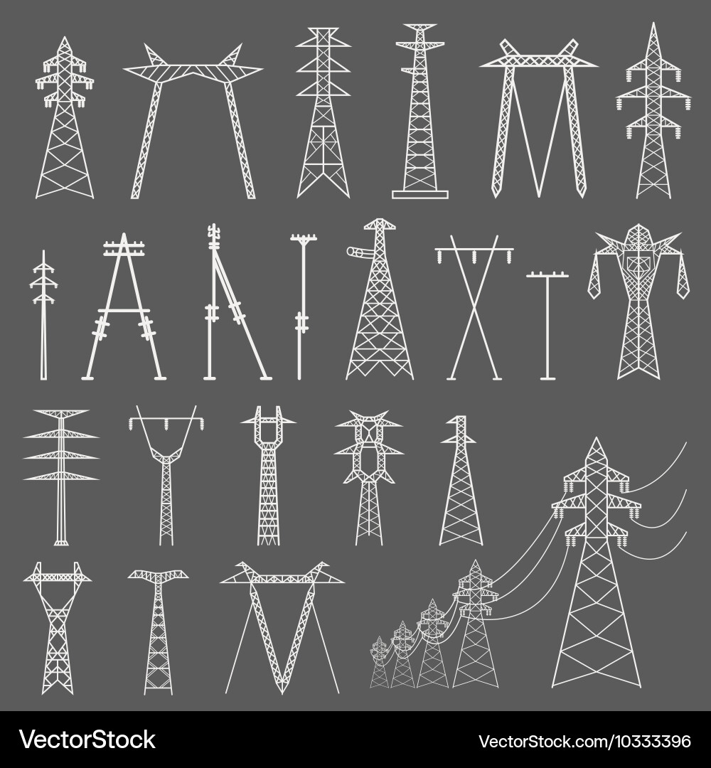 Electric Pylon Icon Set Royalty Free Vector Image
