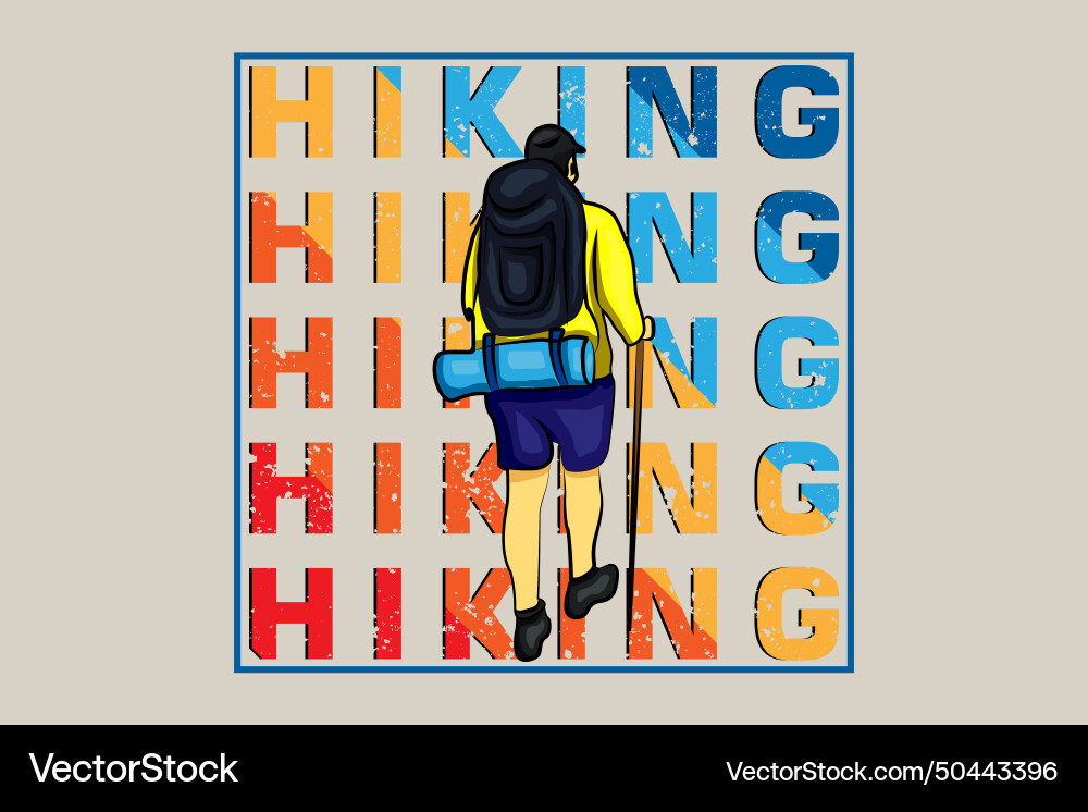 Hiking retro design landscape Royalty Free Vector Image