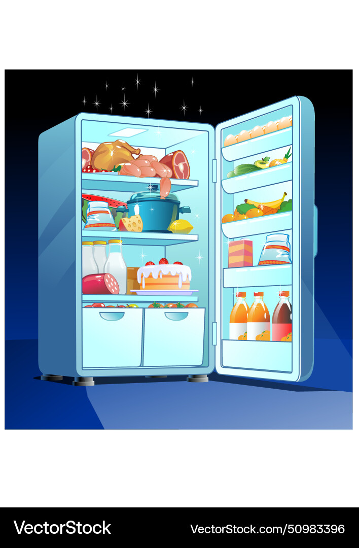 Open refrigerator with food Royalty Free Vector Image