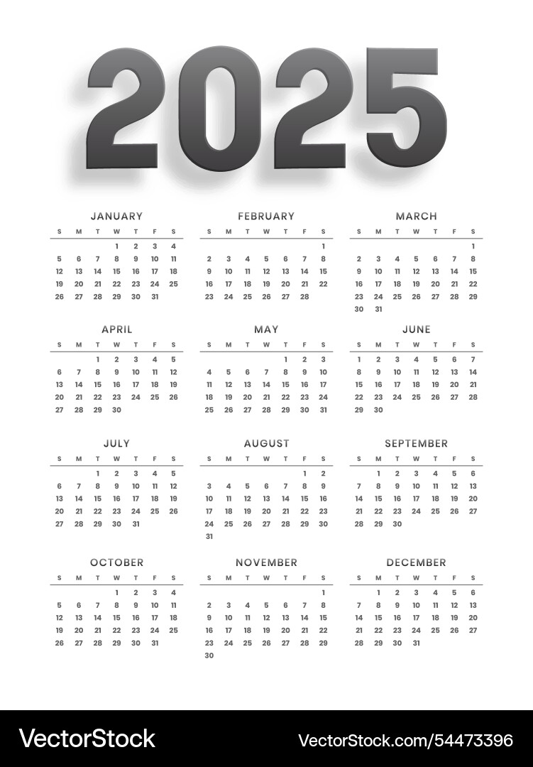 Simple 2025 new year monthly calendar layout Vector Image