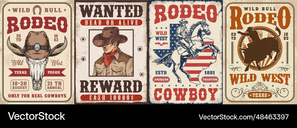Cowboy rodeo colorful set stickers Royalty Free Vector Image