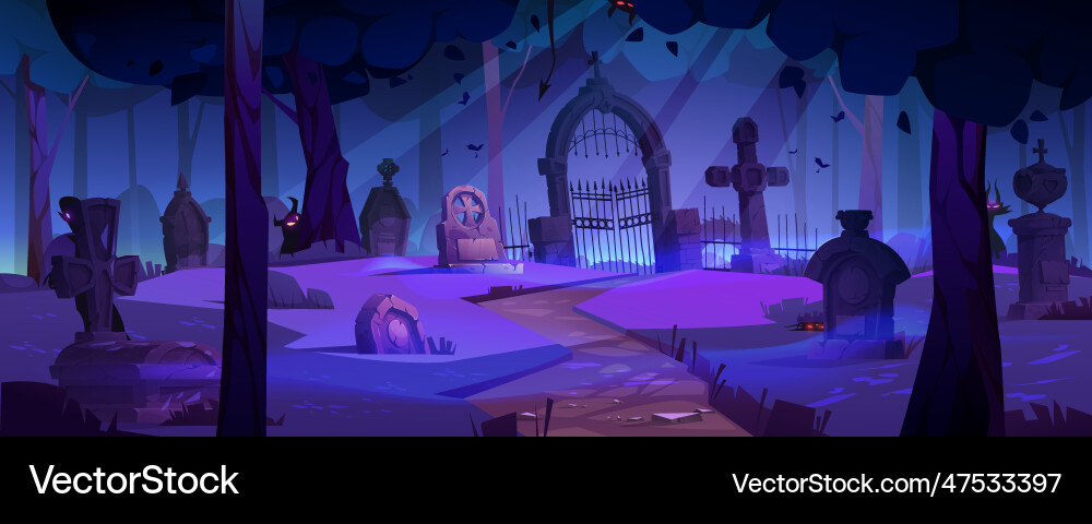 Night spooky halloween graveyard cartoon Vector Image