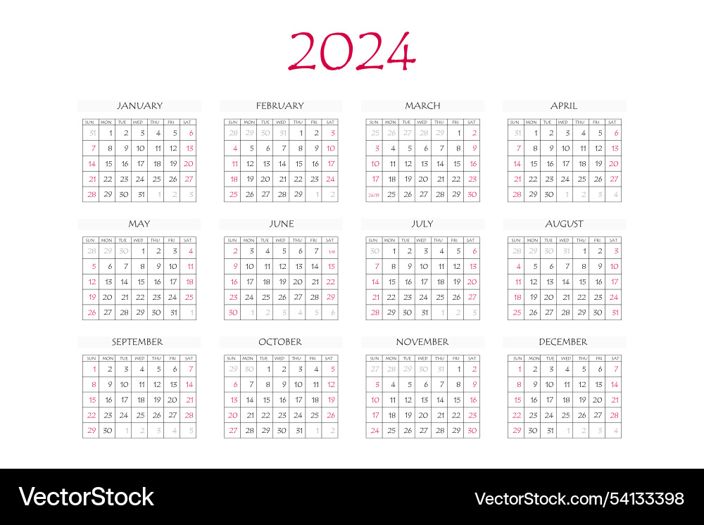 2024 calendar planner corporate week template Vector Image