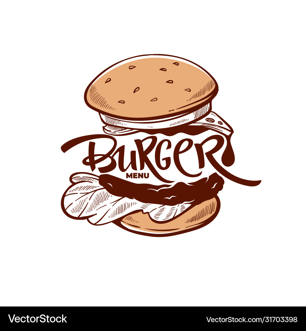 Burger menu hand drawn sketch with lettering Vector Image