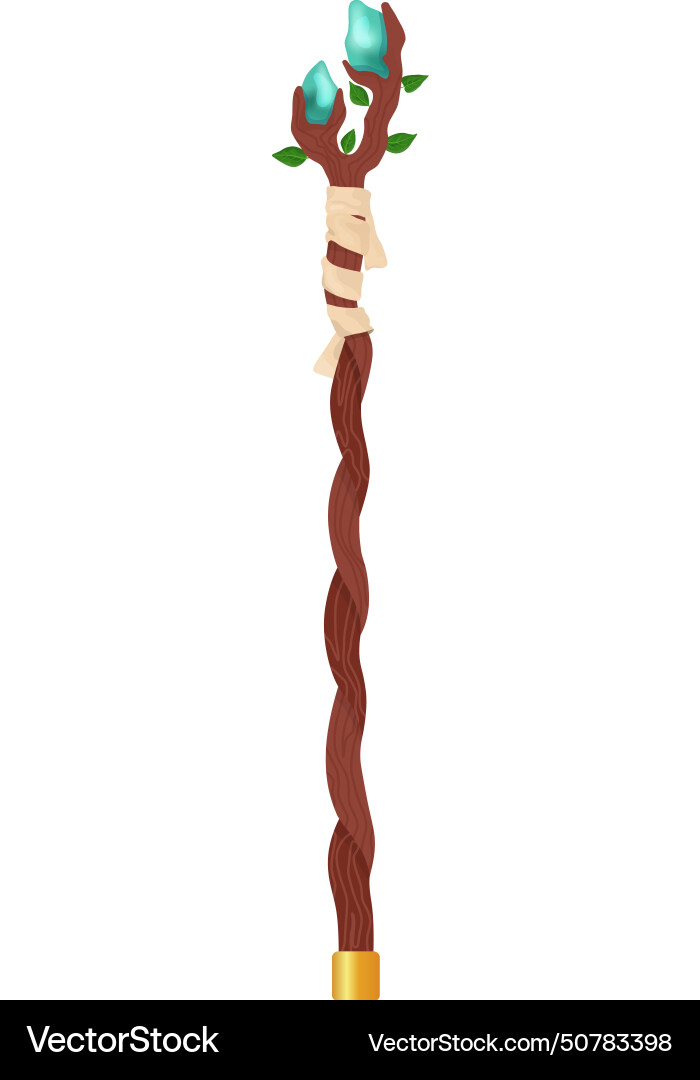 Enchanted wooden stick magic weapon crystal Vector Image